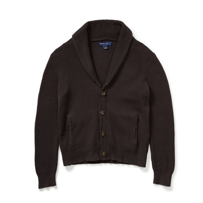 Adaptive Ribbed Cotton Shawl Collar Cardigan - Charcoal