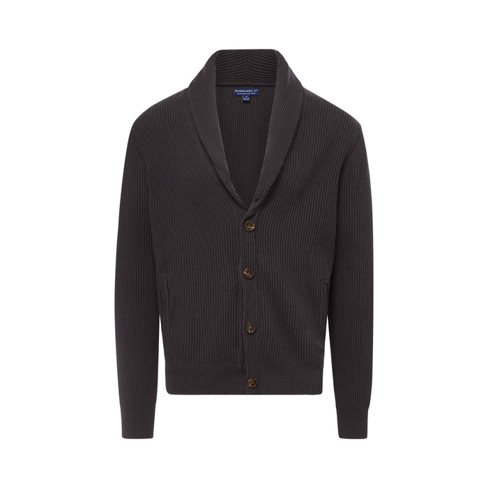 Adaptive Ribbed Cotton Shawl Collar Cardigan - Charcoal